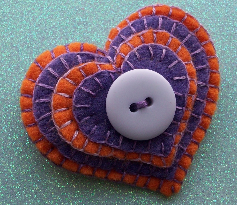 Hand Stitched Felt Stacked Heart Brooch on Luulla